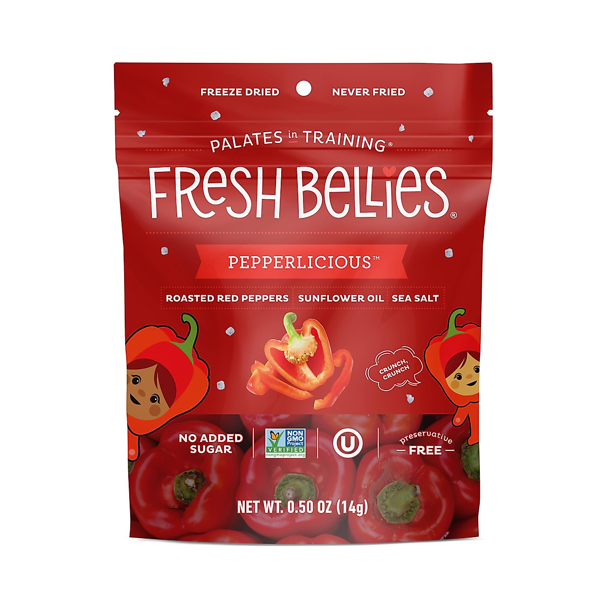 Fresh Bellies Vegan Healthy Snacks for Kids and Toddlers, Kid Snacks with No Added Sugar, Gluten Free Snacks, Freeze Dried Baby Snacks 12m+, Paleo Friendly, Non GMO, Kosher, Pepperlicious, 1 pack