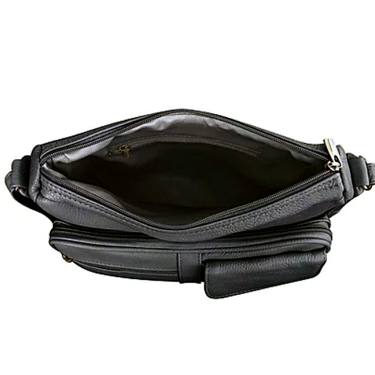 SILVERFEVER Medium Leather Handbag | Ladies Shoulder Bag | Organizer w Built in Wallet (black cowhide)