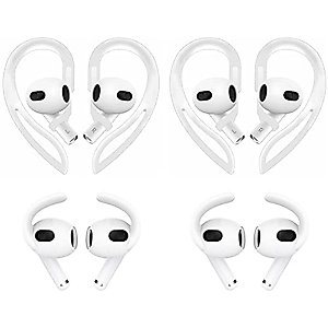 ALXCD Ear Hook Ear Tips Compatible with AirPods 3, 2 Pairs Over-Ear Soft Adjustable Ear Hook & 2 Pairs Sport Silicone Ear Tips in 1 Set [Anti Slip][Anti Lost], Compatible with AirPods 3 (2C+2S) White