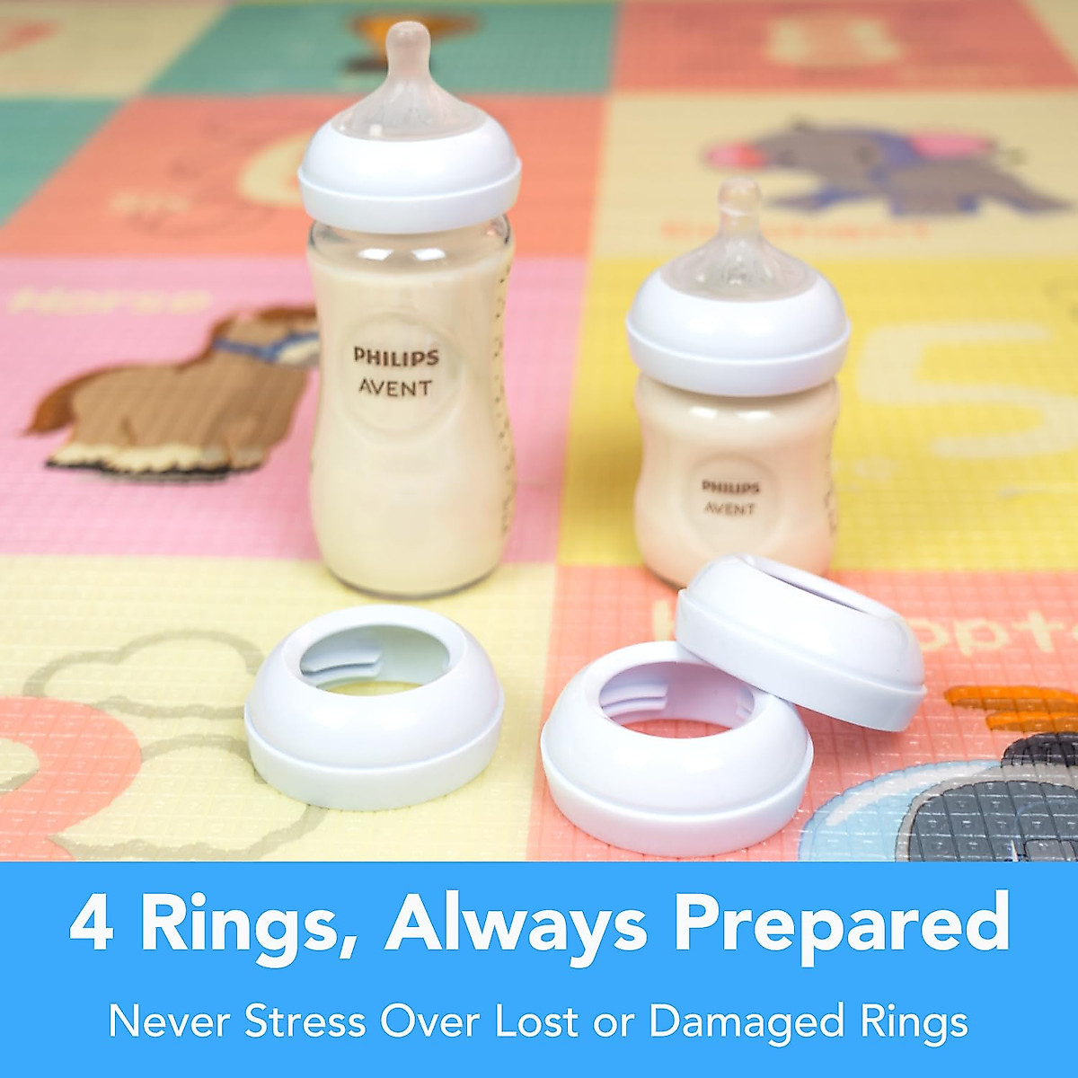 Premium Replacement Baby Bottle Nipple Rings for Philips Avent Bottle, Compatible Screw Bottle Collars for Avent Natural Plastic and Glass Bottles, BPA-Free, Secure Latch, Baby-Safe, 4-Pack