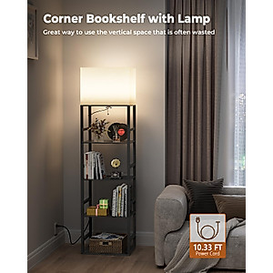 Evermagin 15.7" W Floor Lamp with Shelves, Standing Shelf Lamps for Living Room, 4 Tier Corner Display Book Shelf with Light for Bedroom and Home Decor, Black