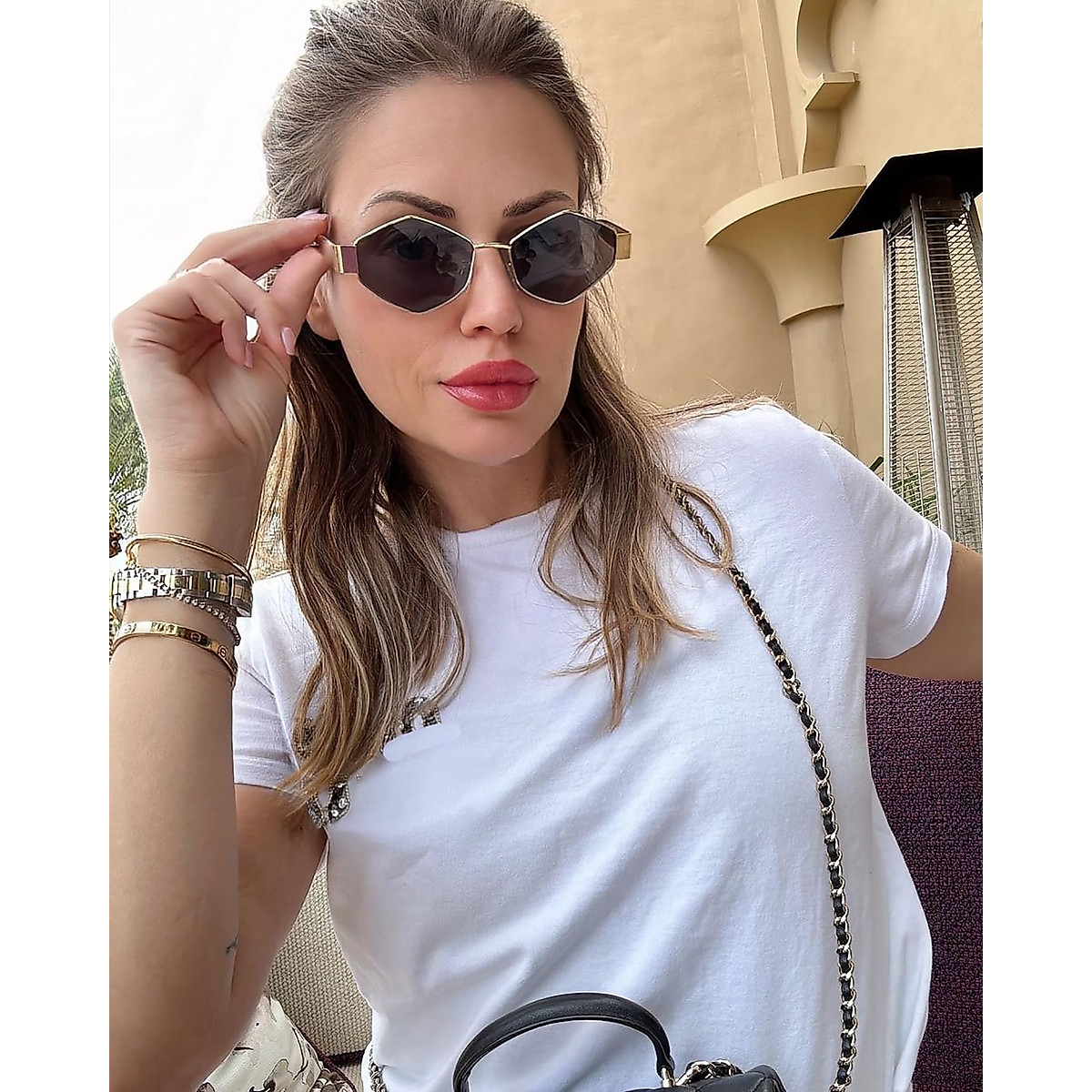 SDINM Hexagon Sunglasses for Women Retro Vintage Gold Metal Geometric Sun Glasses Shades UV Protection