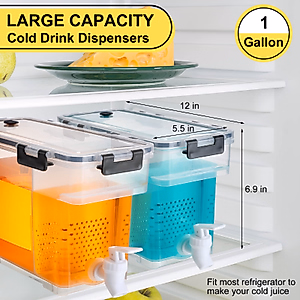 3 Pcs Plastic Drink Fridge Dispenser with Spigot, Clear Beverage Dispensers for Parties with Handle and Daily Use, Juice Milk, Tea, Containers Drink Dispenser with Lids for Fridge Water Dispensers