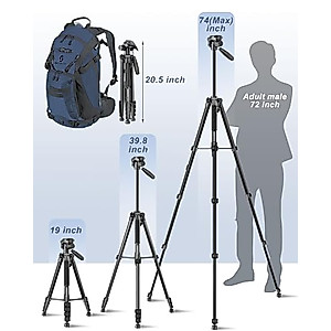 CAMBOFOTO 62"-Camera-Tripod, Lightweight Travel Compatible DSLR/Phone/Camcorder, Aluminum Tri Pod with Holder and Travel Bag. (Black, Weight 2.8Lb, Max Load 4.9 Lb)