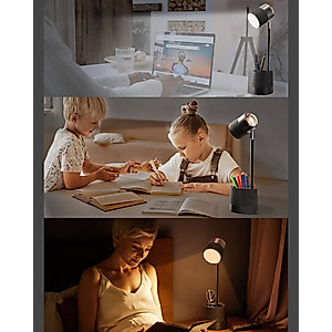 Flymuda LED Desk Lamp with Sunset Lamp, Pen Holder, Led Reading Lamp with 3 Color Modes, 360° Rotation, Battery Operated, Touch Control, Sunset Night Light & Desk Lamp 2 in 1 for Home Office - Black