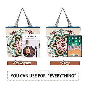 Hibala Tote Handbags for Women Large Embroidered Canvas Shoulder Bag Daily Bag Boho Bag (Mandala pattern)