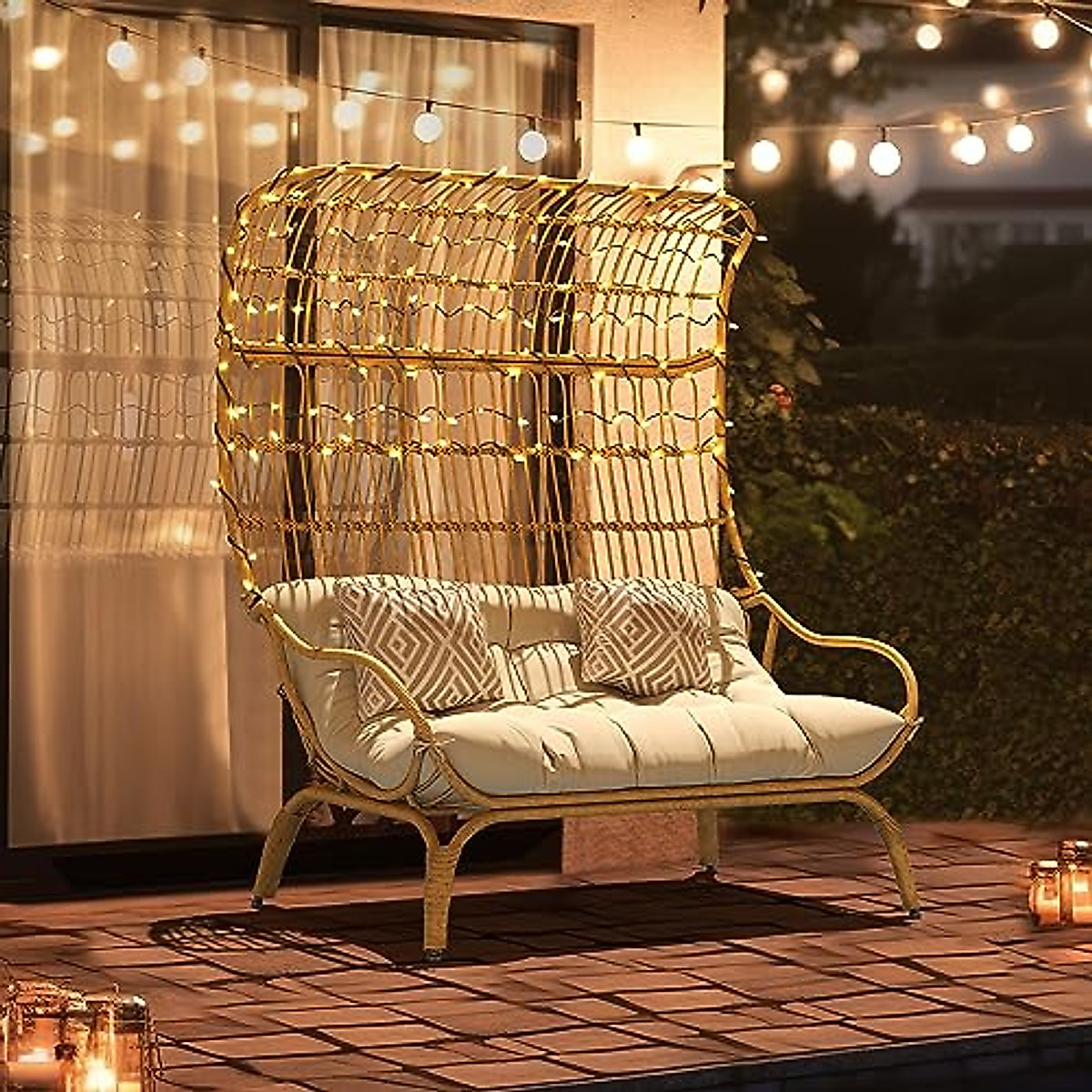 YITAHOME Outdoor Double Egg Chair for 2 Person, Wicker Patio Large Basket Chair with 526lbs Capacity, All-Weather Oversized Egg Lounger Chair for Indoor Living Room Outside Balcony Backyard - Beige
