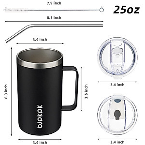 BJPKPK Insulated Coffee Mug with 2 Lids, 25oz Stainless Steel Insulated Tumbler with Handle, Double Wall Vacuum Coffee Cup, BPA Free Leak Proof Thermos for Travel & Home, Black