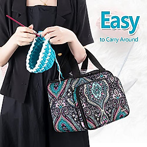 LoDrid Small Yarn Storage Bag with 2 Grommets, Portable Knitting Tote for Knitting Kit & Crochet Accessories, Yarn Project Organizer for Knitting Supplies Set for Adults & Kids, Totem (Bag Only)