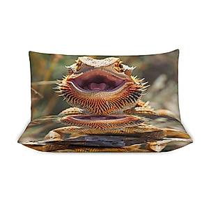 Cool Bearded Dragon Lizards Duvet Cover Set 3 Piece Comforter Cover Bedding Sets 1 Duvet Cover and 2 Pillow Shams 102"x90"