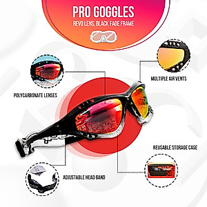 Jettribe Pro Jet Ski Goggles - Revo Lens, Black Fade Frame, PWC Watercraft, Jetski Racer Sunglasses - Racing Goggles With Protective Storage Case - Easy Fit Sport Glasses for Ultimate Water Adventure