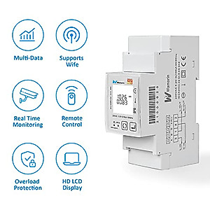 WAMARIN Smart Multifuctional Energy Meter 2 Wire Single Phase 80A, WIFI Electricity Usage Digital Monitor, Remote Control Current Voltage Protection, Compatible with Alexa Google Assistant, 2121
