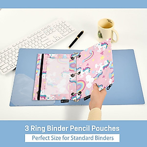 Hrzdove Pink Rainbow Cute Unicorns Pencil Case Pouch for 3 Ring Binder Pencil Pouches Cases 2 Set Clear Binder Organizer Small Zipper Pouch Pencil Bag for Work Storing Office Supplies College