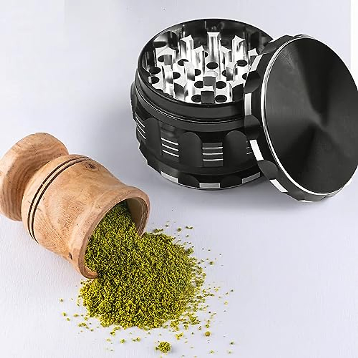 Spice Grinder Large 3 Inch, Manual Herb Grinder 4 parts Aluminum Alloy for Kitchen recreation Premium Quality (Black, 3 Inch)