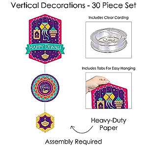 Big Dot of Happiness Happy Diwali - Festival of Lights Party DIY Dangler Backdrop - Hanging Vertical Decorations - 30 Pieces
