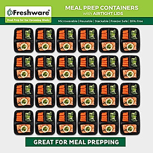 Freshware Meal Prep Containers [50 Pack] 3 Compartment Food Storage Containers with Lids, Bento Box, BPA Free, Stackable, Microwave/Dishwasher/Freezer Safe (24 oz)