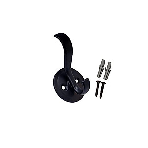 QCAA Zinc Diecast Coat Hook, Matte Black, 5 Pack