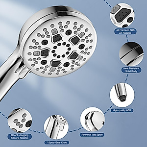 D DUSSAL Handheld Shower Head, High Pressure Hand Held 9-mode Spray Shower Head, Anti-clogging Silicone Nozzles, Built-in Power Wash to Clean Tub, Clean Corner,Tile & Pets-Chrome