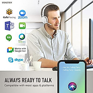 Wireless Headset, Bluetooth Headset with Noise Canceling Microphone, 45Hrs Working Time Office Headphones with USB Dongle & Mic Mute for Phone/Computer/Remote Work/Skype/Zoom/Meeting/Call Center