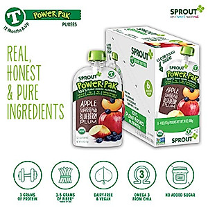 Sprout Organic Baby Food Toddler Power Pak Pouches Stage 4, Apple w/ Superblend Blueberry Plum, 4 Ounce Pouches (Pack of 12)