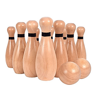 NI-ROU Outdoor Giant Lawn Bowling Games Wooden Lawn Set Fun Sports Games Outside or Indoor for Family Adults and Kids Backyard Skittles Carrying Bag with 10 Pins and 2 Balls