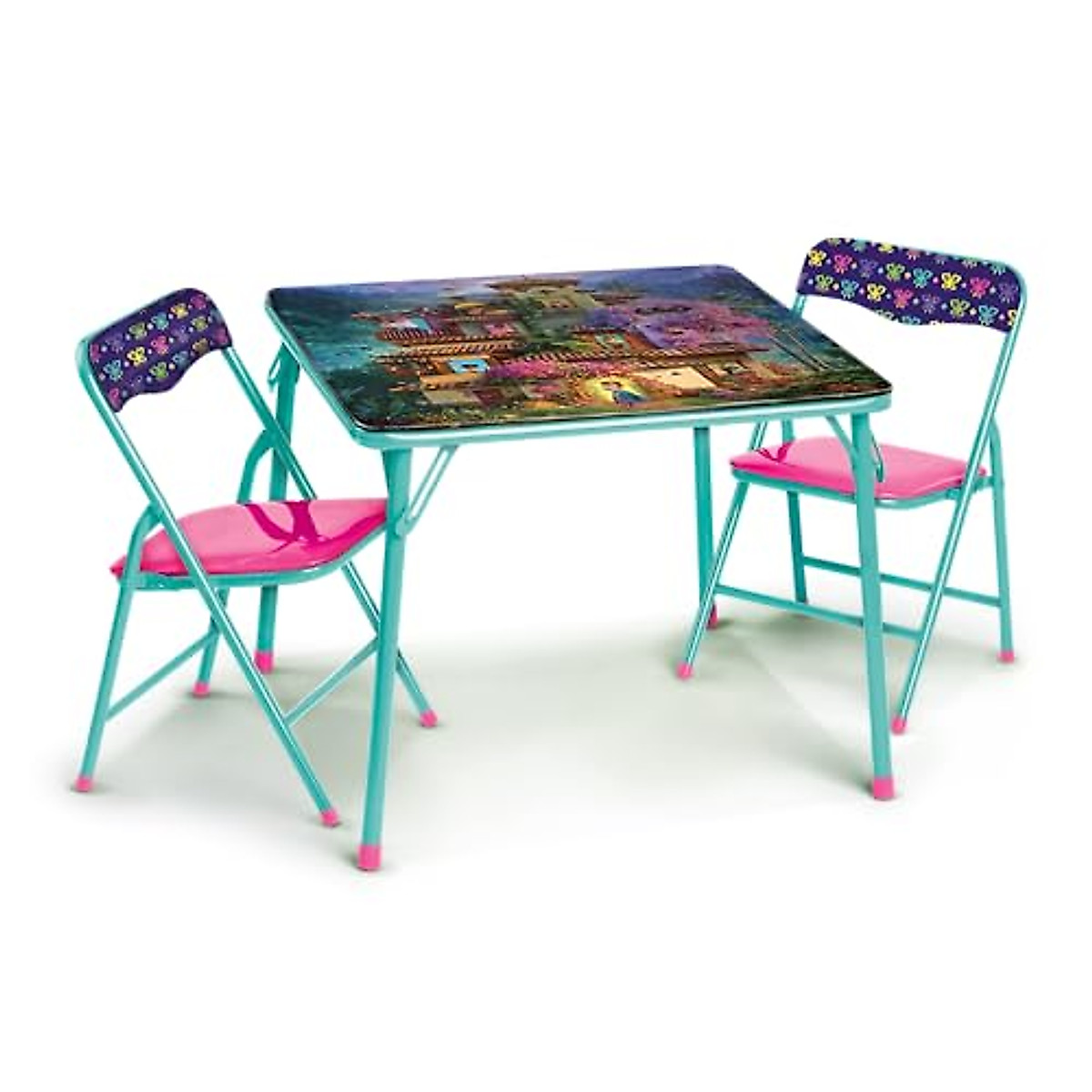 Disney's Encanto Kids Folding Table & Chairs Set for Kid and Toddler 36 Months Up To 7 years, Includes: 1 Table (36"L x 24"W x 20"H), 2 Chairs (13"L x 13.5"W x 21"H) Weight Limit: 70 lb