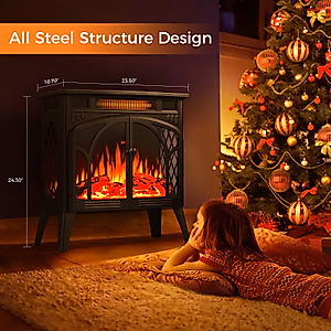 Antarctic Star Electric Fireplace Stove, 3D Free-Standing Infrared Fireplace Stove and Realistic Flame, Remote Control, 5100BTU & All Steel Design, Adjustable Brightness, 1500W Black