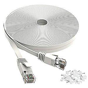 Cat 6 Ethernet Cable 15 ft, Outdoor&Indoor 10Gbps Support Cat7 Network, Flat Internet RJ45 LAN Patch Cords, Solid Cat6 High Speed Computer Wire with Clips for Router, Modem, PS4/5, Xbox, Gaming, White
