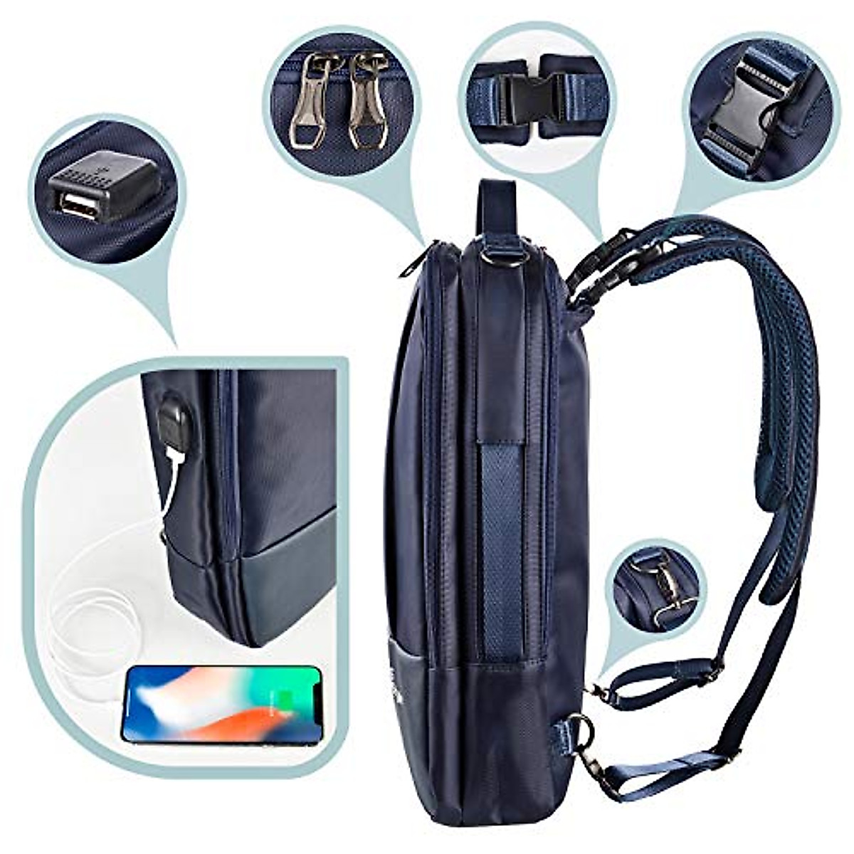 LS LifeStyle Leather 3 in 1 Backpack USB Briefcase Waterproof 15.6 Laptop Bag