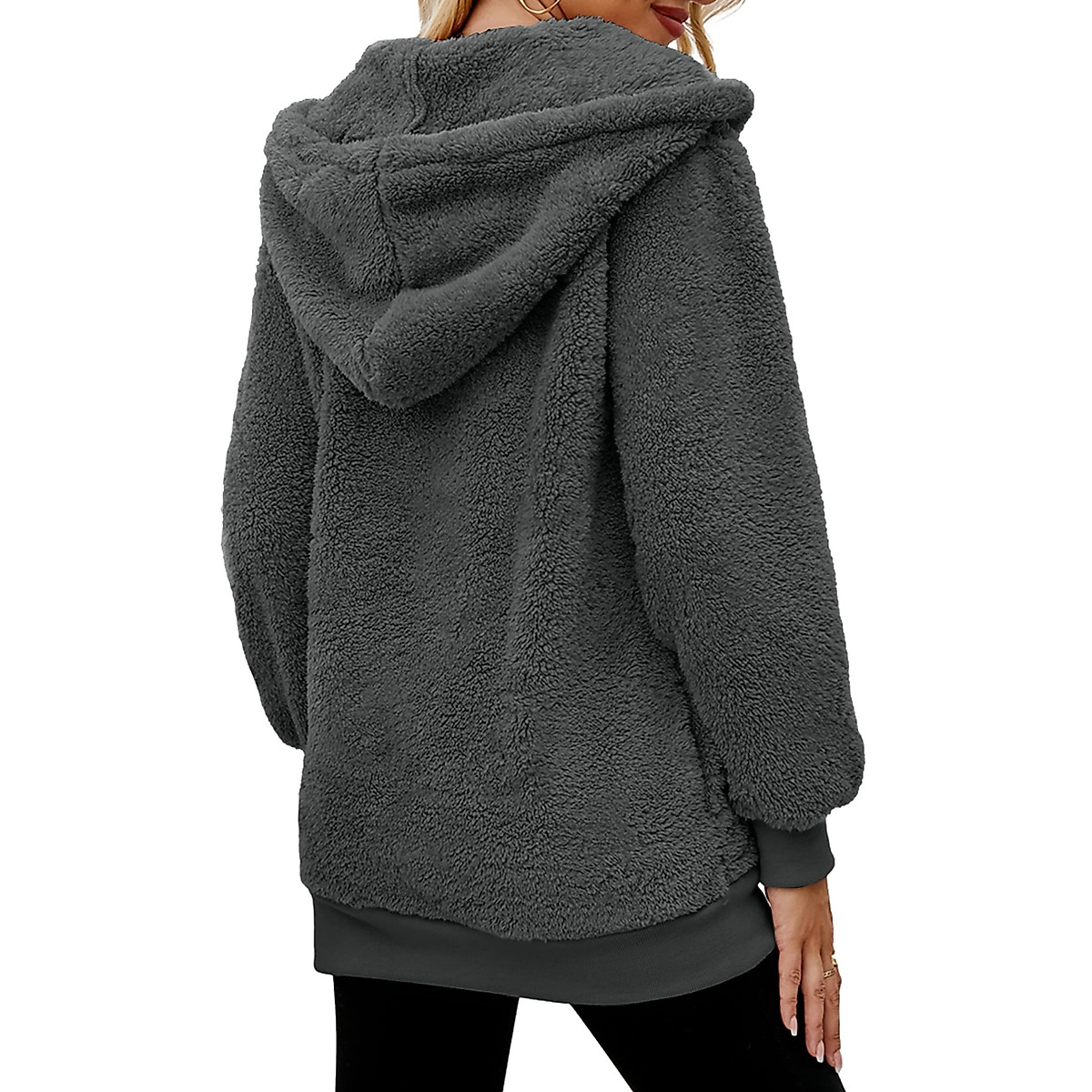 Yanekop Womens Hoodies Sherpa Pullover Sweater Fuzzy Fleece Sweatshirt Oversized Hoodie Cozy Outerwear with Pockets(A Dark Gray,S)
