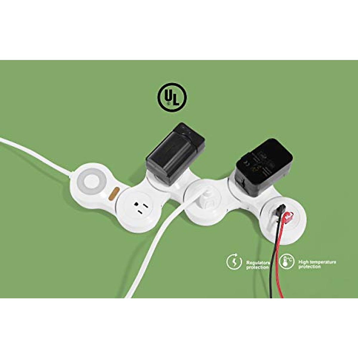 Flexible Surge Protector Power Strip, 6 Feet Long Cord 4 Outlets 2 USB （10V/13amp Flat Plug） with Overload Protection Extension Cord,Suitable for Home Office Travel,White