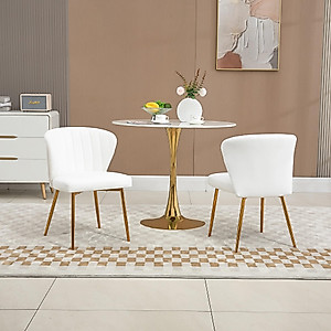 KASUE Velvet Dining Chairs Set of 4 – Golden Metal Legs & Tufted Upholstery - Modern Dining Chairs for Your Dining Room, Kitchen, Vanity.White