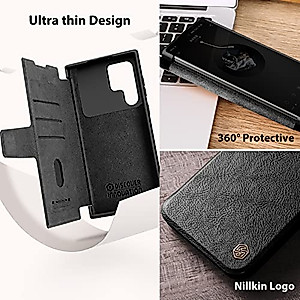 Nillkin for Samsung Galaxy S23 Ultra Wallet Case with Card Holder and Camera Cover, PU Leather Case with Magnetic Flip Cover, Card Slot, Slide Camera Protection (6.8 inch) - Black