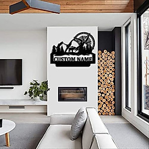 Gotstorms Custom Mountains Deer Compass Metal Wall Art, Personalized Mountains Deer Name Sign Decoration for Room, Deer Home Decor, Custom Deer
