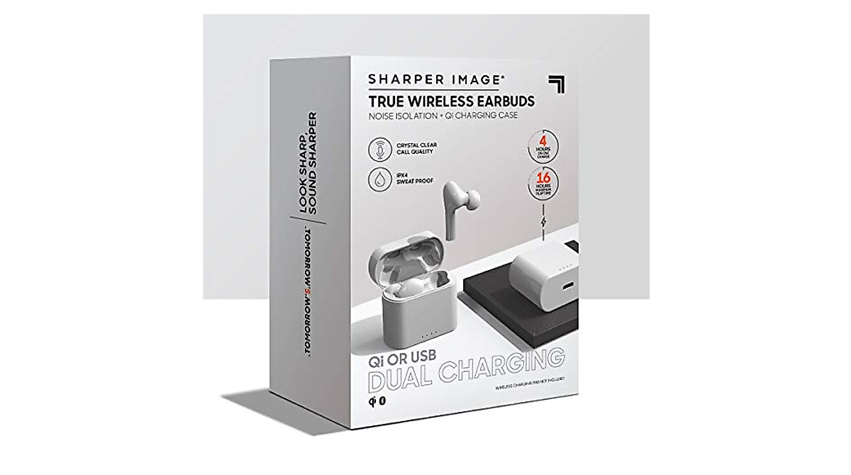 Sharper Image Soundhaven Wireless Earbuds with Qi Charging & 16H Playtime
