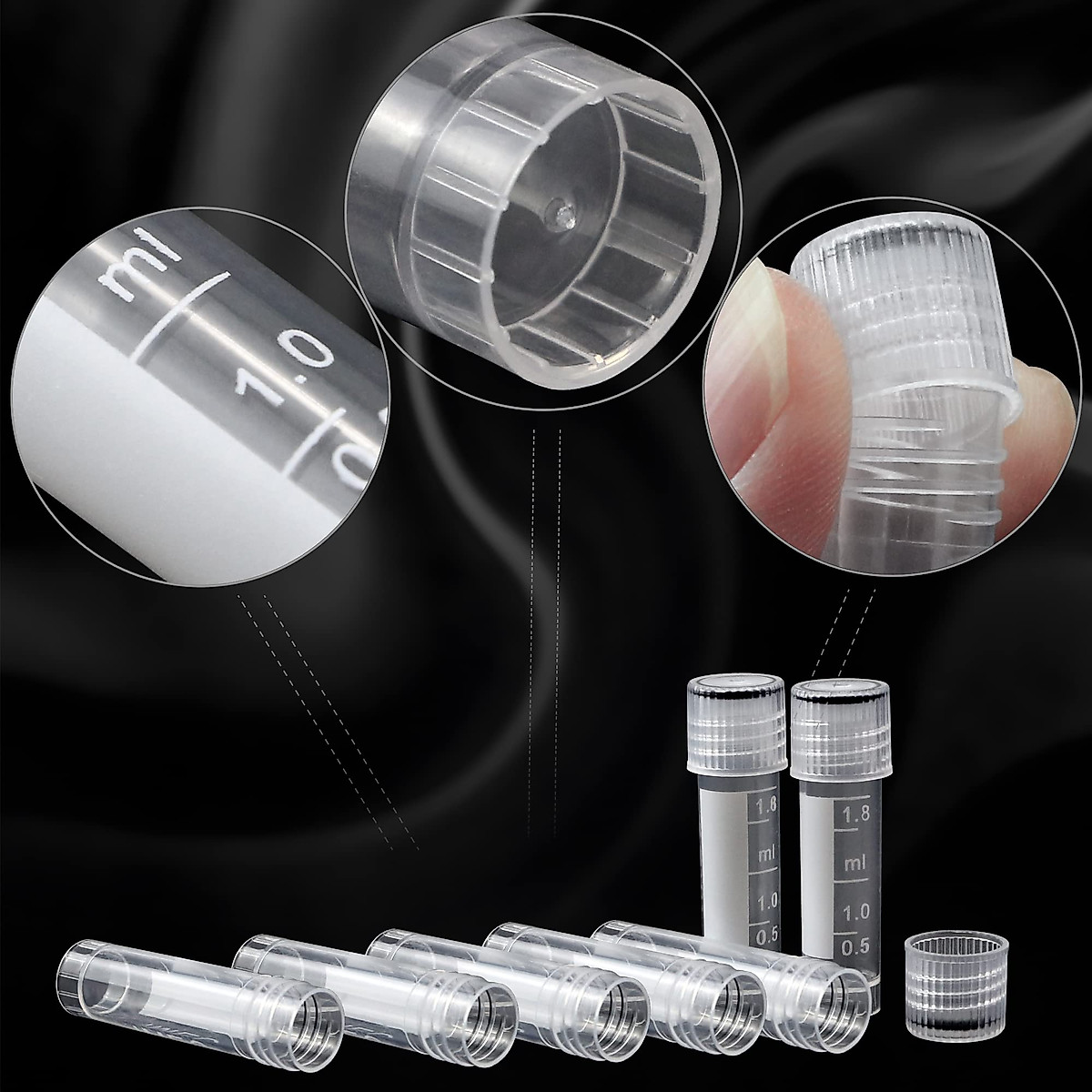 Fyess 50pcs 2ml Plastic Cryovial Cryogenic Vial Tube Cryo Tubes with Screw Caps