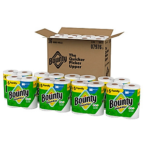 Bounty Quick-Size Paper Towels, White, 16 Family Rolls = 40 Regular Rolls (Packaging May Vary)
