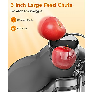 Juicer, 600W Juicer Machine with 3 Inch Wide Chute for Whole Fruits, High Yield Juice Extractor with 3 Speeds, Easy to Clean with Cleaning Brush, Compact Centrifugal Juicer Anti-drip