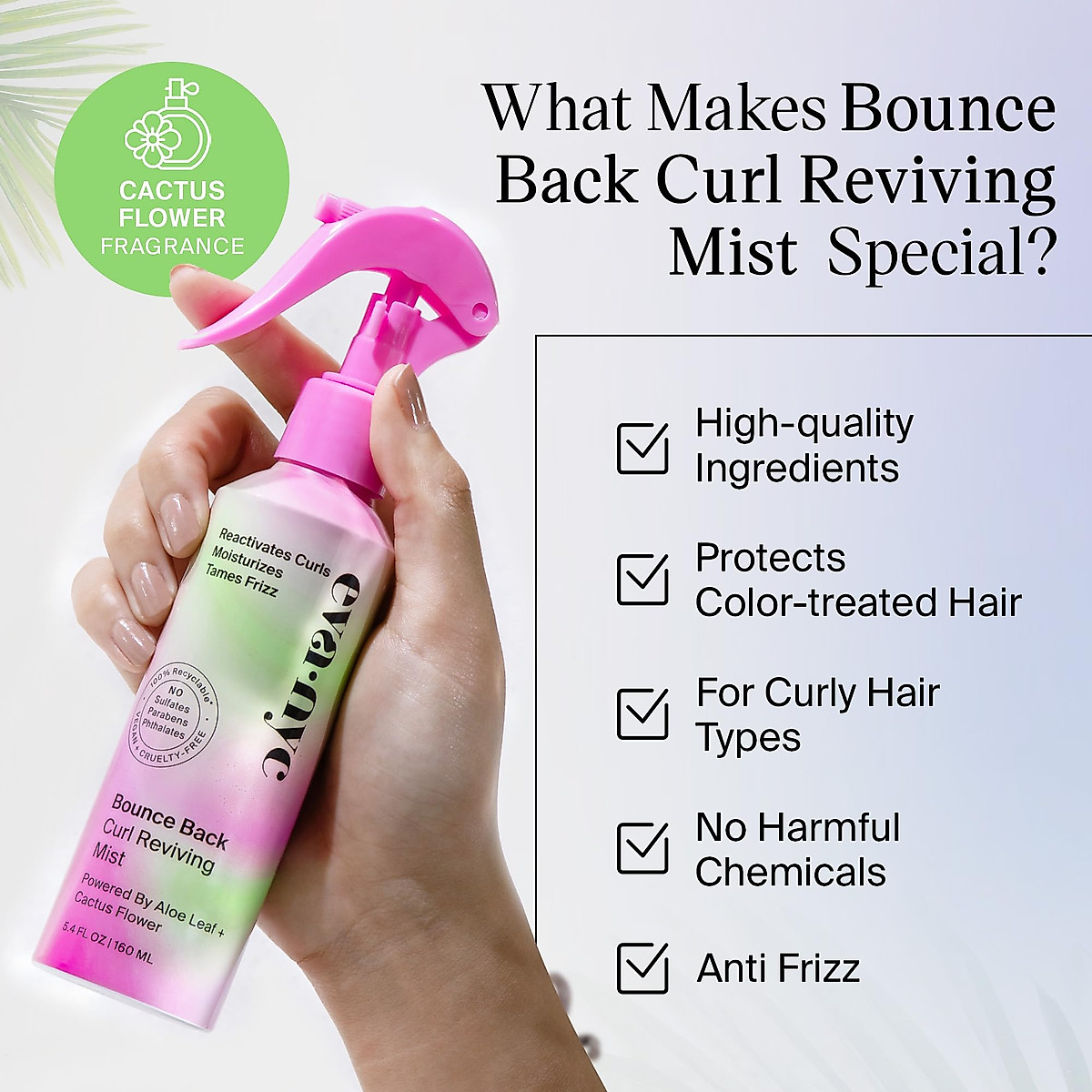 Eva NYC Bounce Back Curl Reviving Hair Mist, Hydrating Refresher with Aloe, GMO-Free Curly Hair Texture Spray, 5.4 fl oz