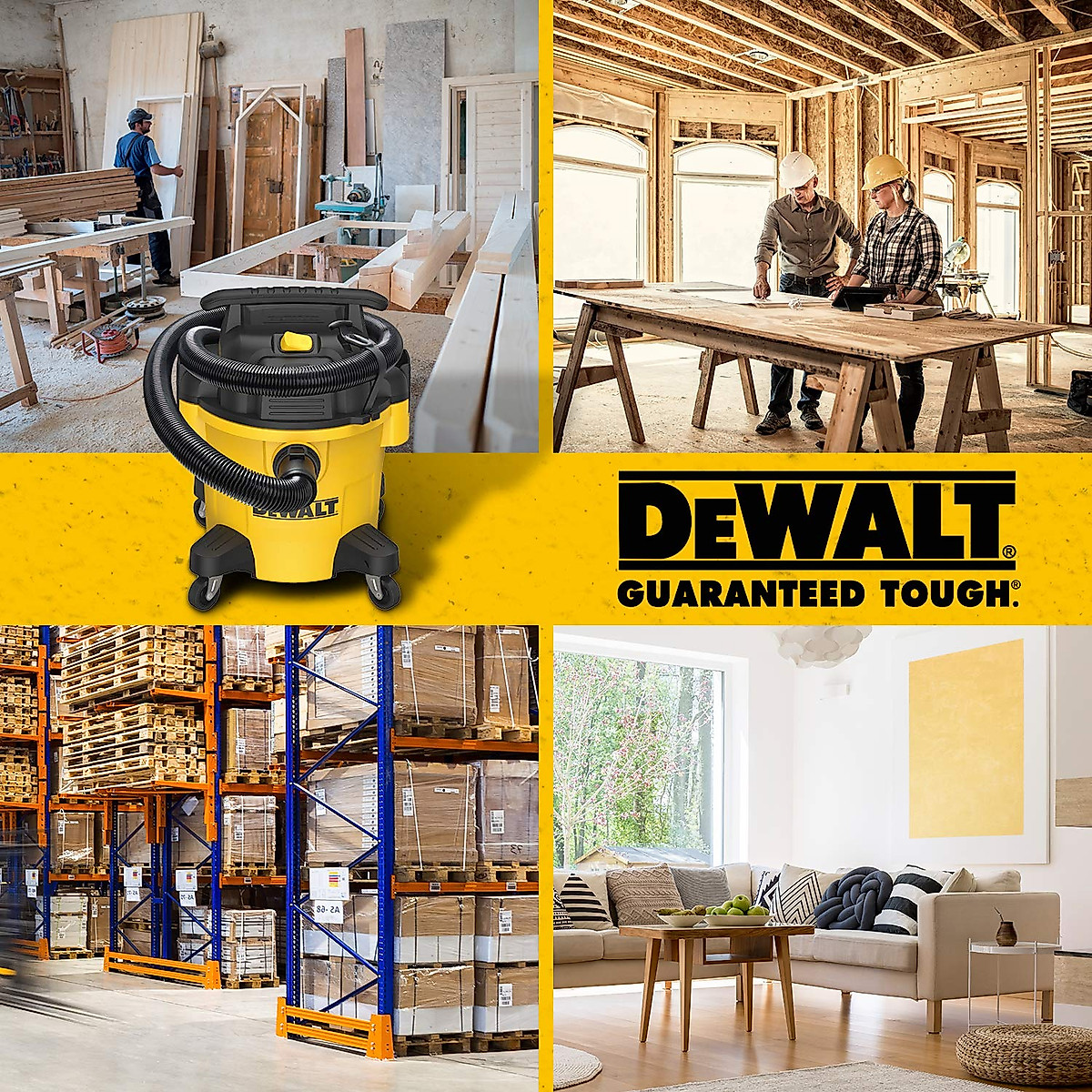 DEWALT DXV05P 5Gallon Poly Wet/Dry, 4 Peak HP Shop Vacuums, 5 Gallon, Yellow+Black
