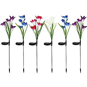 Seasonsky 6 PCS Outdoor Solar Garden Stake Lights, Solar Lily Lights Solar Garden Lights Outdoor Decorative, Flower Garden Stake Backyard Decor Yard Decorations, Pathway, Patio