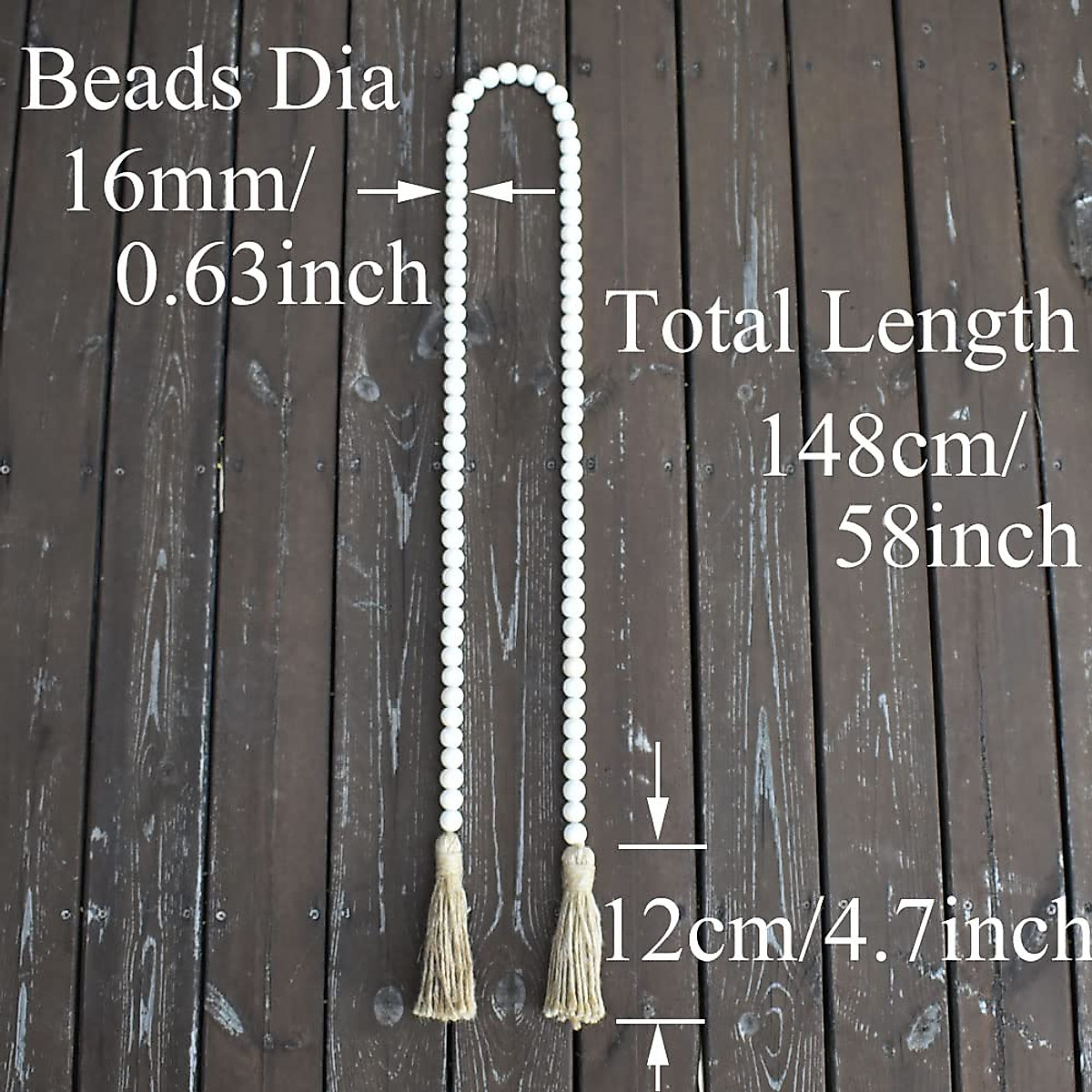 EasyBravo 58 Inch Wood Bead Garland with Tassels, Rustic Farmhouse Beads Wall Hanging Prayer Beads