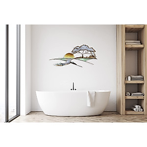 T.I. Design Oak Hill | Contemporary Metal Tree with Setting Sun Stainless Steel Wall Decor