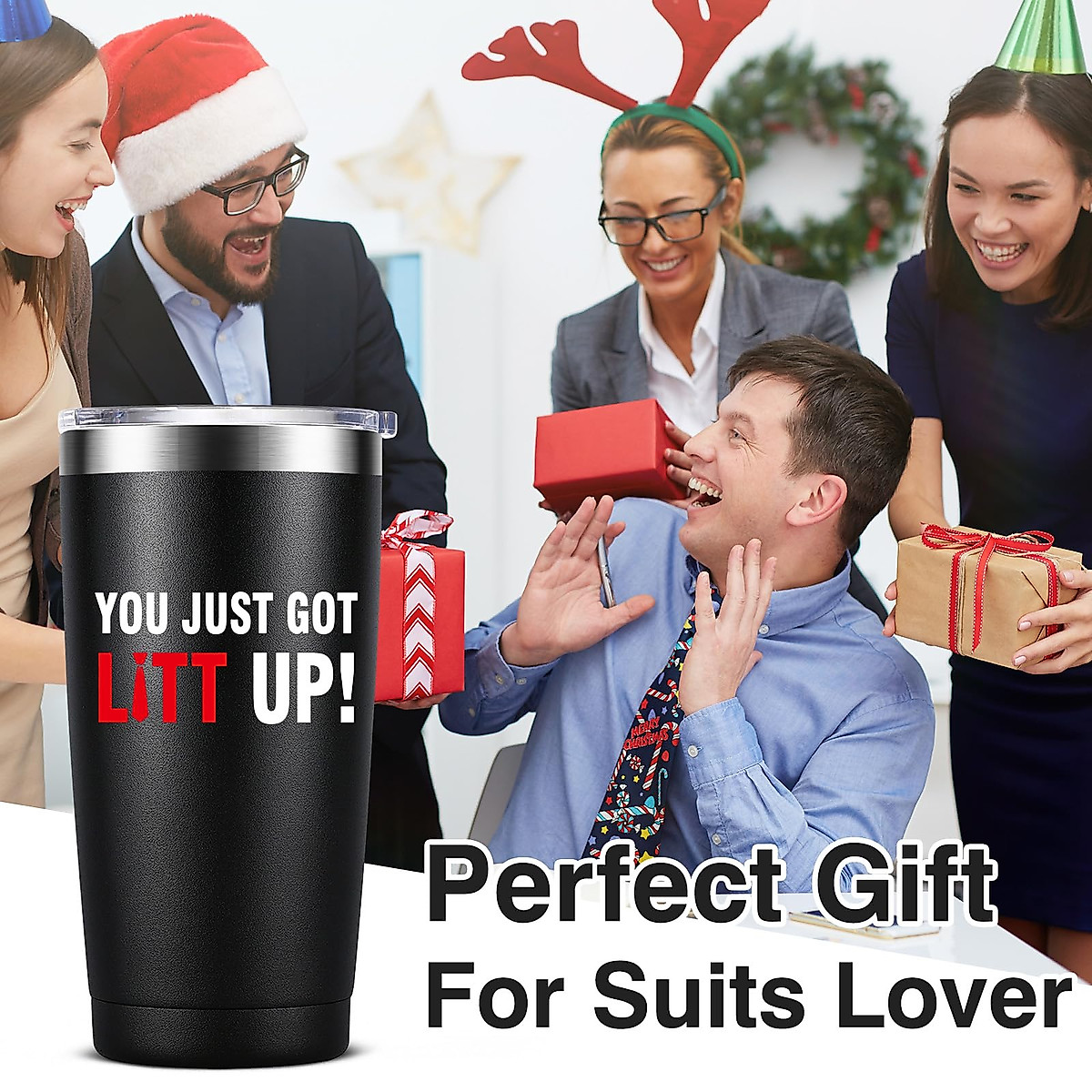 KIKERRO You Just Got Litt Up 20oz Stainless Steel Insulated Tumbler Cup Mug, Inspired by The Tv Show Suits Merchandise, Funny Gift for Suits Tv Show Fans, Birthday Christmas Gits, 20oz Black