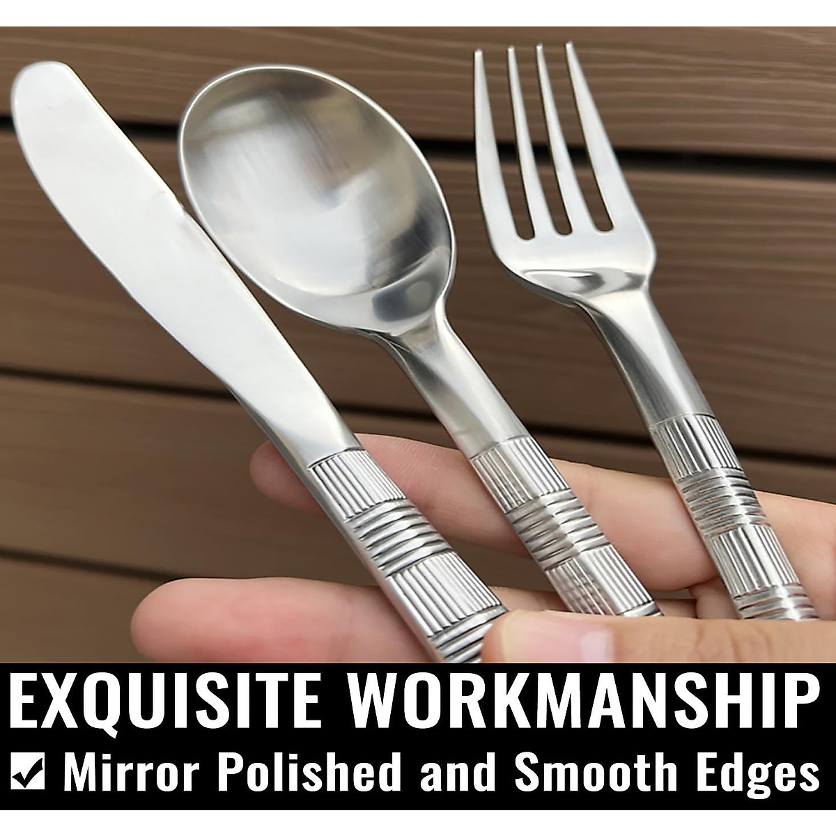 Thomaso 18-piece Hammered Silverware Set,Creative Triangle Handle Titanium Plating Stainless Steel Flatware Service for 6, Silver Spoons and Forks Set,Unique Triangle Cutlery Set, Dishwasher Safe