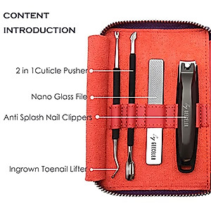 Ultimate Men's Nail Grooming Kit, Quality Manicure Pedicure Kit by Geeceler, Professional Manicure set, Nail Clipper Set 6 Pcs with Leather Case.