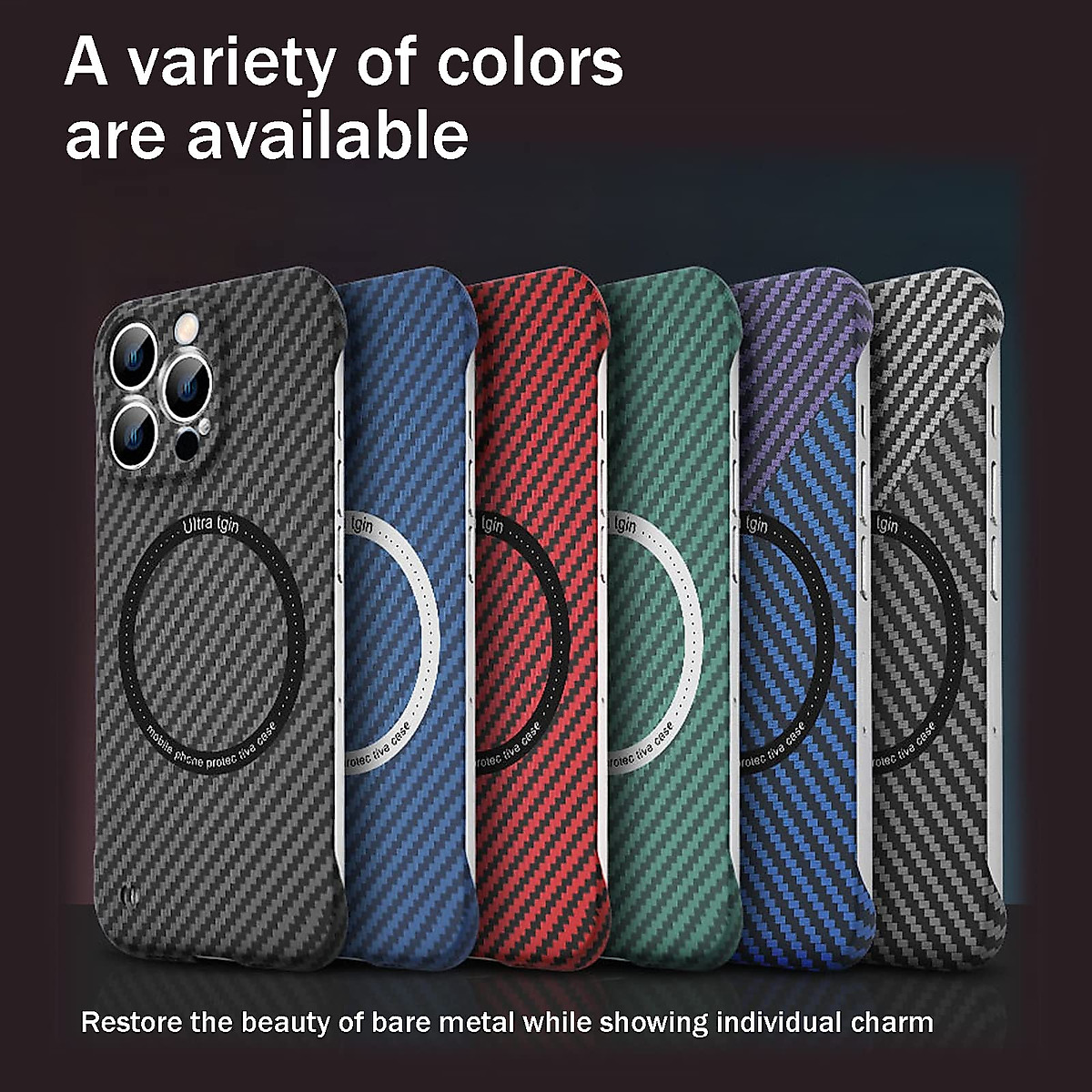 XIRUJNFD New Carbon Fiber Texture Magnetic Charging Phone Case for iPhone 11/12/13 Pro Max, Borderless Shockproof Phone Case (Black,iphone12Pro)