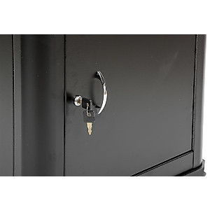 Displays2go TV Stand w/Locking Cabinet Fits Monitors 32”-65”, Collapsible w/Carry Case – Black (MBTVKDBKCRT)