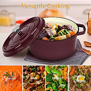 Enameled Cast Iron Dutch Oven, 4 Quart Dutch Oven Pot with Lid, Dutch Oven Suitable for Bread Baking, Oven Safe Dutch Oven Pot with Loop Handles, Non-stick Enamel Coated Cookware, Wine Red