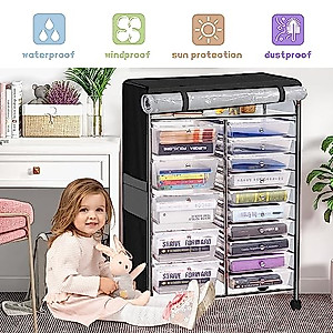 Utility Cart Cover, 15 Drawer Rolling Cart Cover, Fits Racks 25" Lx14''Dx36''H One Side See Through Panel, Without Rolling Cart (Cover Only)